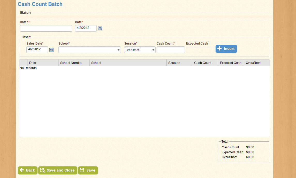 Cash Count Batch (SAL003)