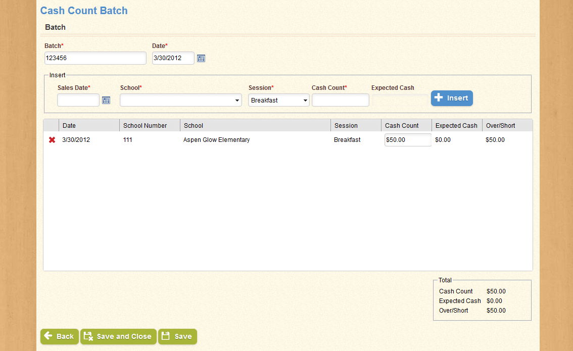 Cash Count Batch (SAL003)